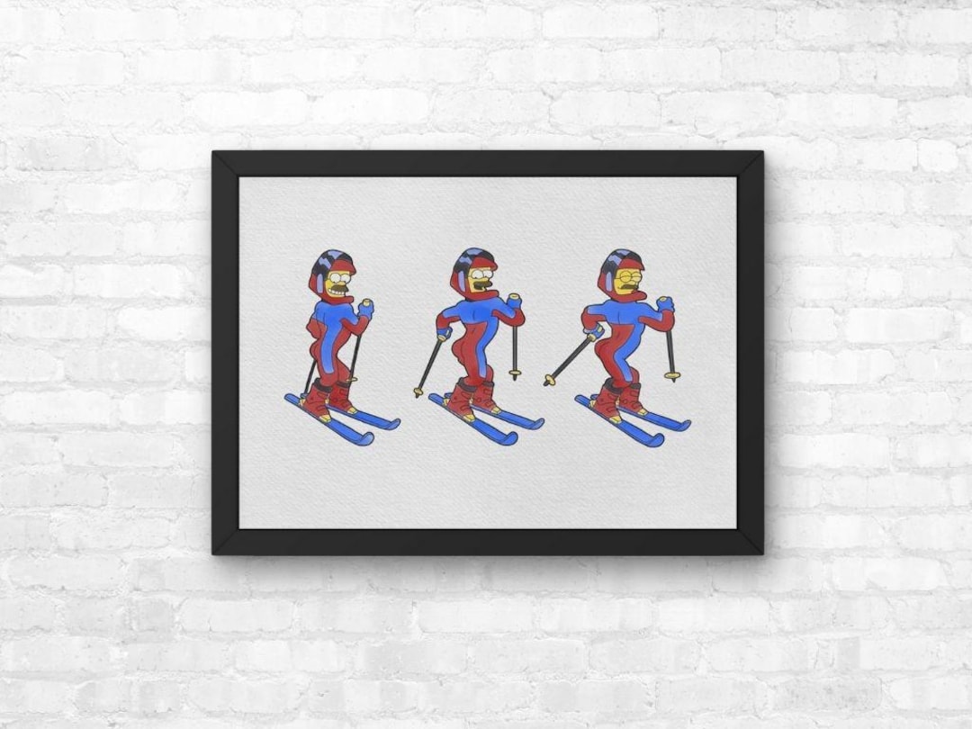The Simpsons Ned Flanders Skiing Print, Poster Watercolor Illustration ...