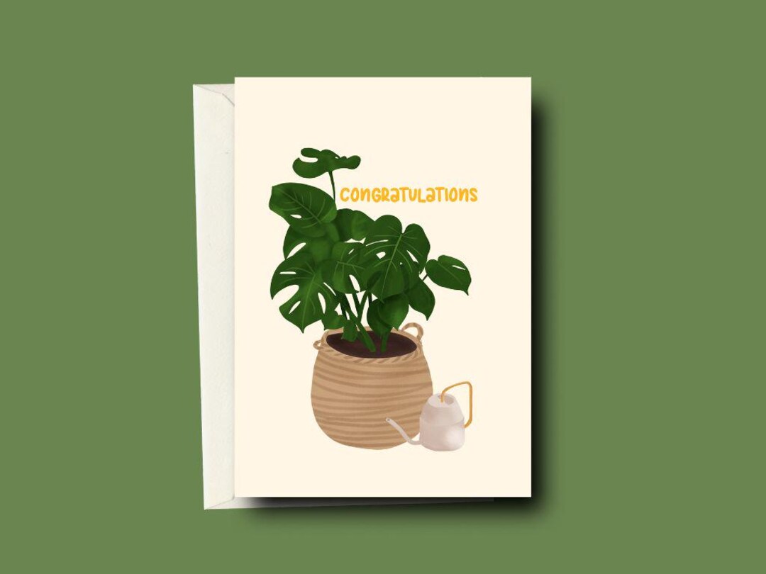 Congratulations Plant Card, Watering Can, Plant Lover Gift, Houseplant ...