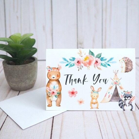 Woodland Animals Thank You Cards Set of 10 Blank Cards With | Etsy