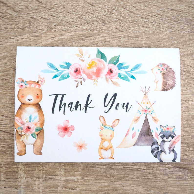 Woodland Animals Thank You Cards Set of 10 Blank Cards With | Etsy
