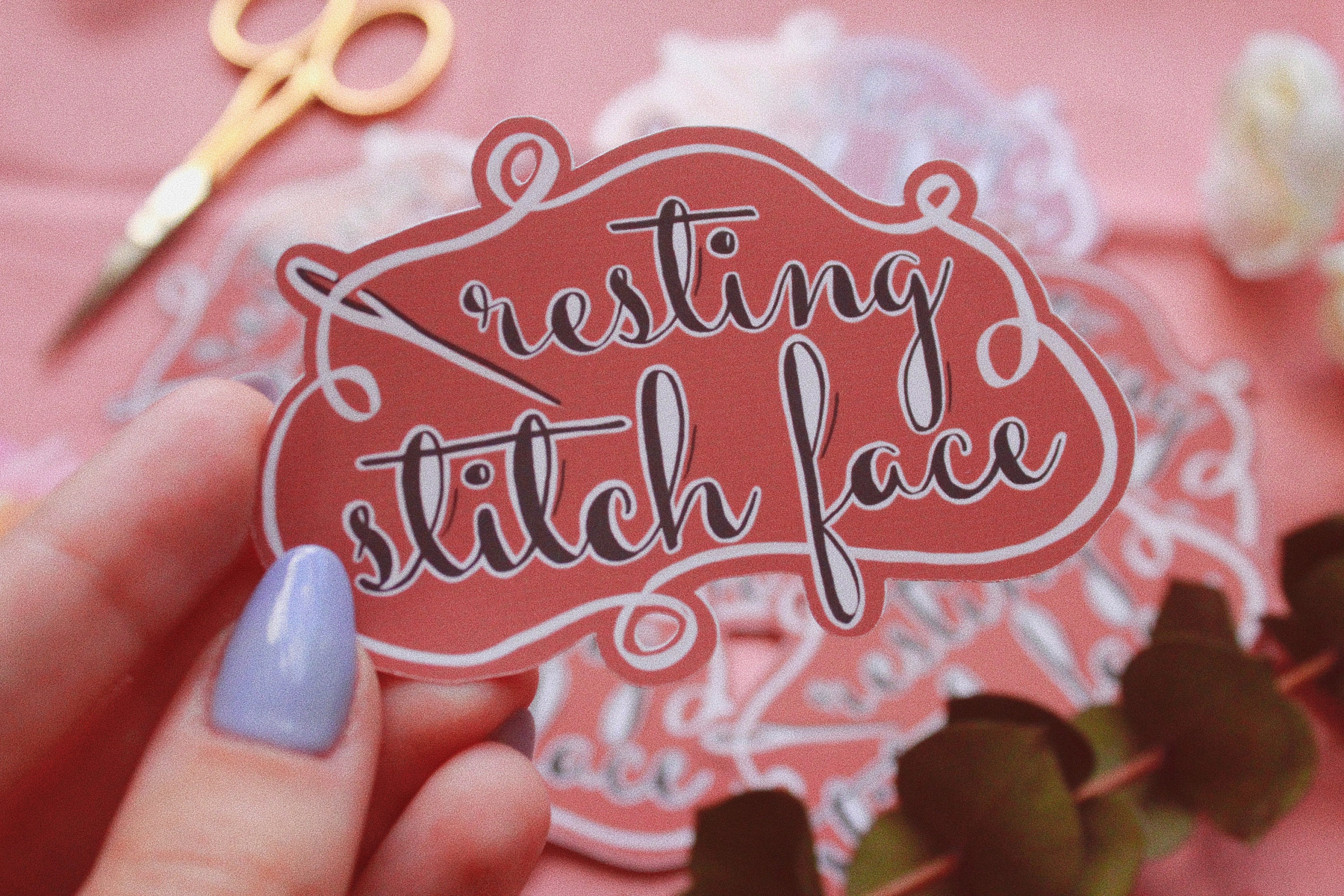 Resting stitch face sticker / funny sewing sticker / glossy | Etsy