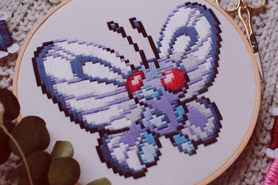 Pixel Butterfree Hoop / Pokemon Finished Hand-embroidered Hoop / 5in ...