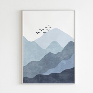 Blue Mountain Art Print, Abstract Landscape Wall Art, Blue Ridge ...