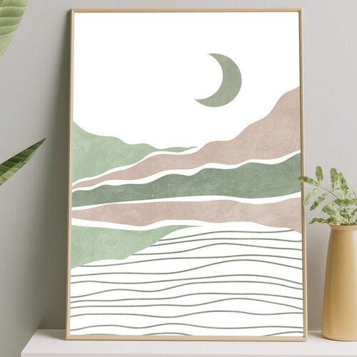 Mid Century Wall Art Sage Green and Blush Pink Wall Art - Etsy