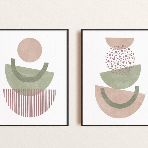 Sage Green and Blush Pink Wall Art Set of 2 Prints Mid - Etsy