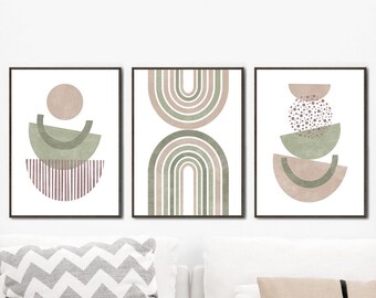 Mid Century Modern Art Set of 3 Prints Abstract Wall Art Sage | Etsy