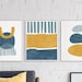 Mid Century Wall Art Set of 3 Prints, Navy Blue and Mustard Yellow 3 ...