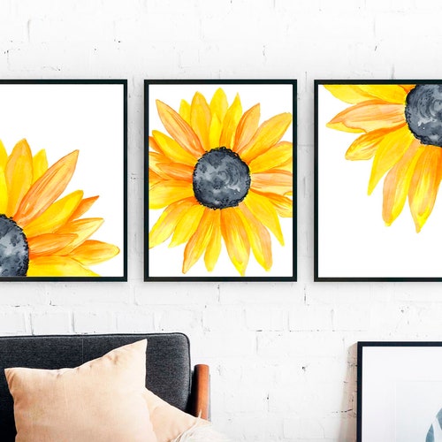 Watercolor Sunflower Print Set of 3 Posters Yellow Flowers 3 - Etsy