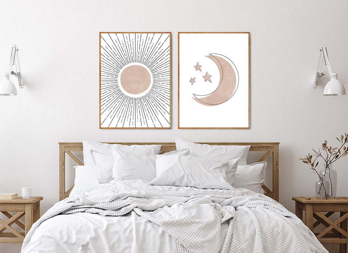 Boho Sun and Moon Wall Art Set of 2 Prints Blush Pink Wall | Etsy