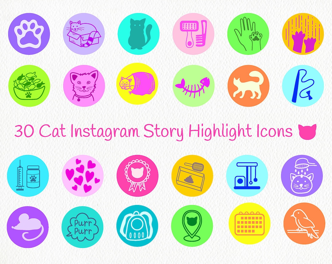 Cat Instagram Highlight Icons, Neon Colorful Cats Instagram Icons ...