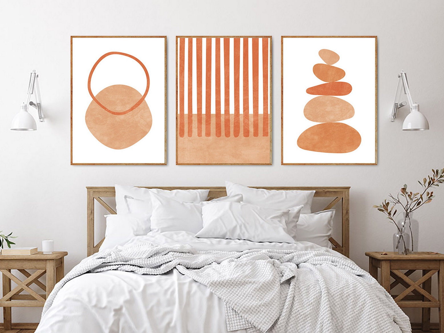 Boho Wall Art Set of 3 Prints Terracotta Wall Art Above Bed | Etsy
