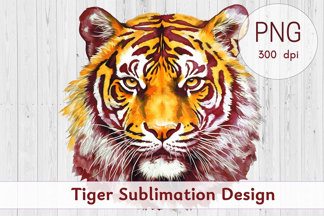 Tiger Sublimation Design, Watercolor Orange and Maroon Tiger Mascot Art ...