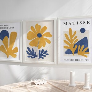 Matisse Print Set of 3, Blue and Mustard Yellow Wall Art, Abstract ...