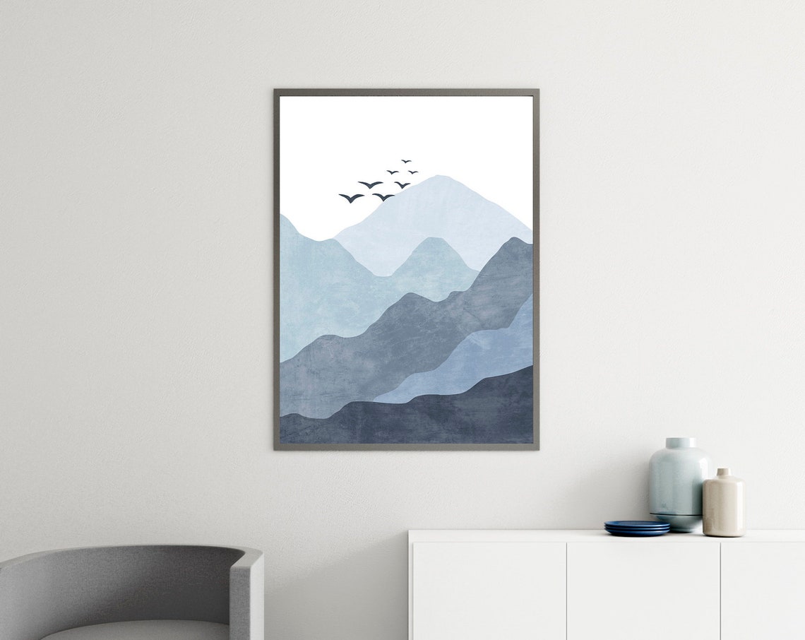 Blue Mountain Art Print Abstract Landscape Wall Art Blue - Etsy