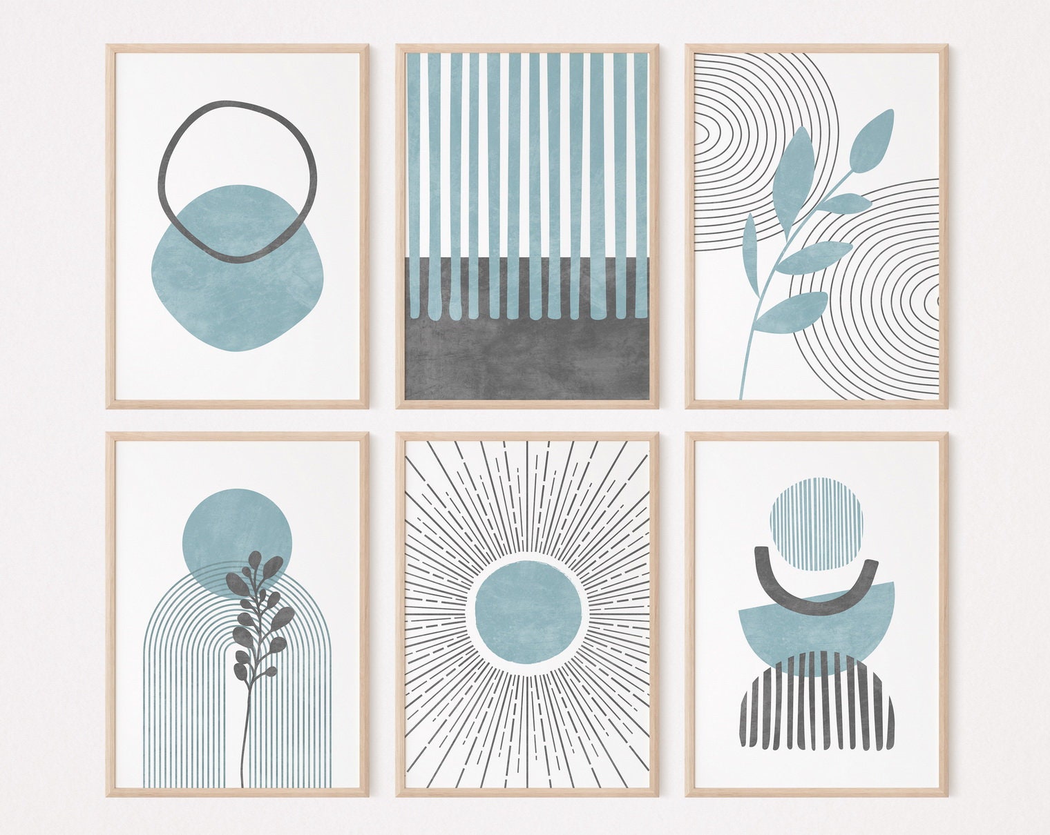 Boho Gallery Wall Set of 6 Prints Light Blue and Grey Wall - Etsy