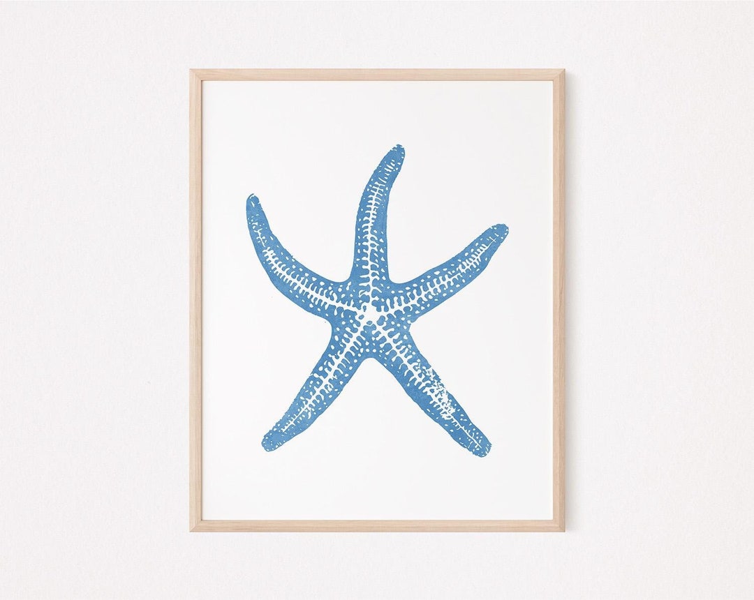 Coastal Wall Art, Blue Starfish Print, Light Blue Minimalist Nautical ...