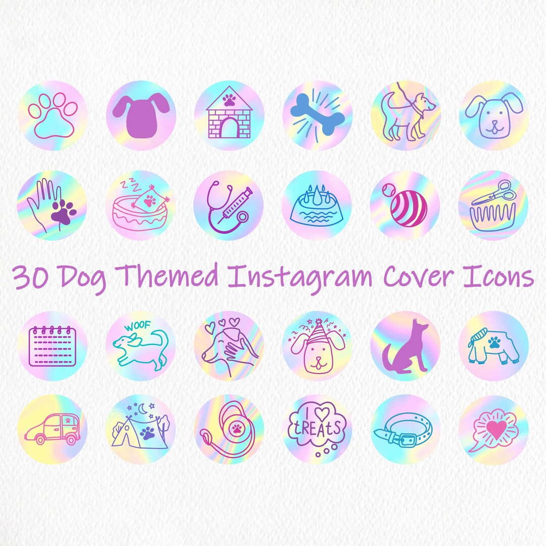 Dog Instagram Highlight Icons, Holographic Instagram Icons, Colorful ...