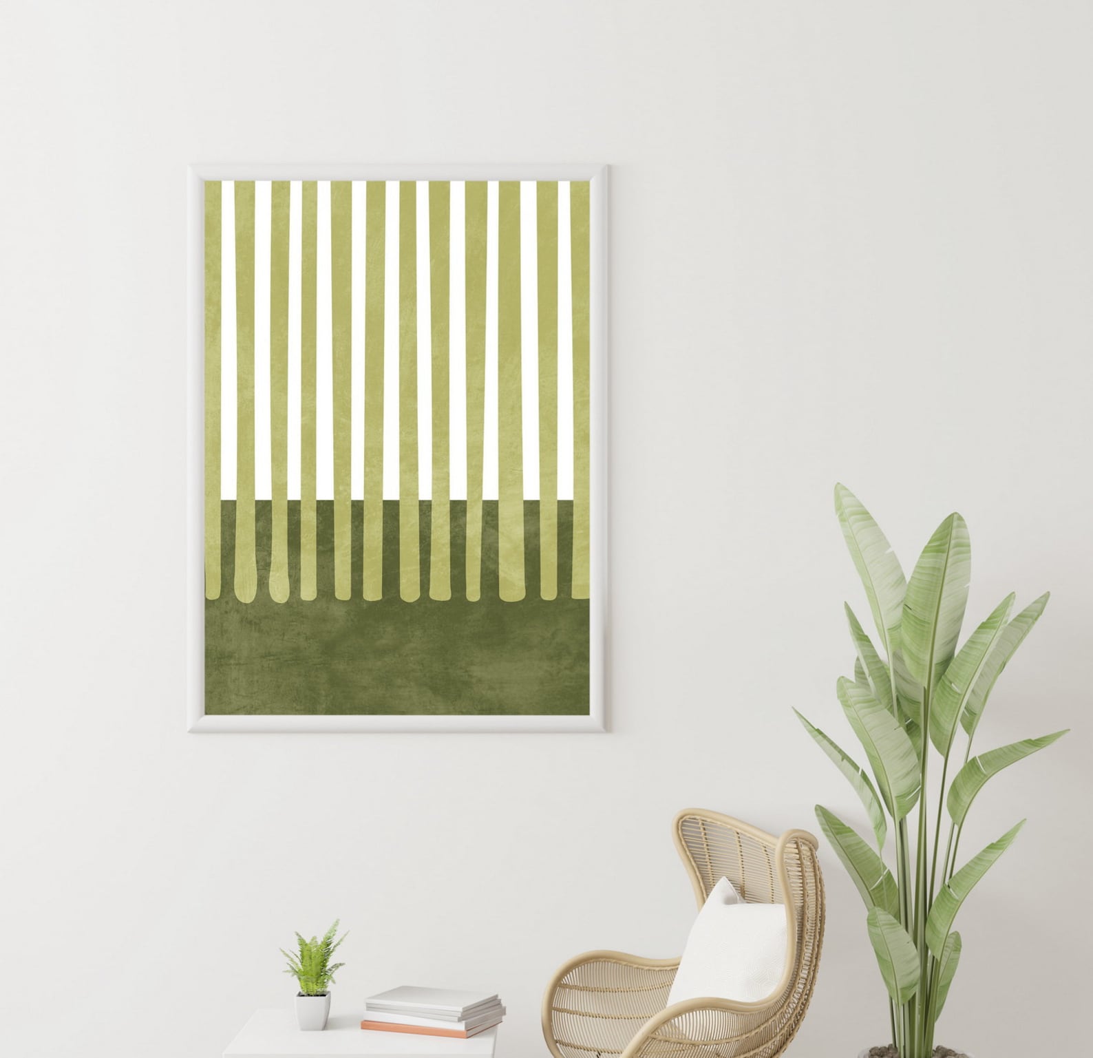 Mid Century Modern Wall Art, Olive Green Lines Wall Art, Abstract ...