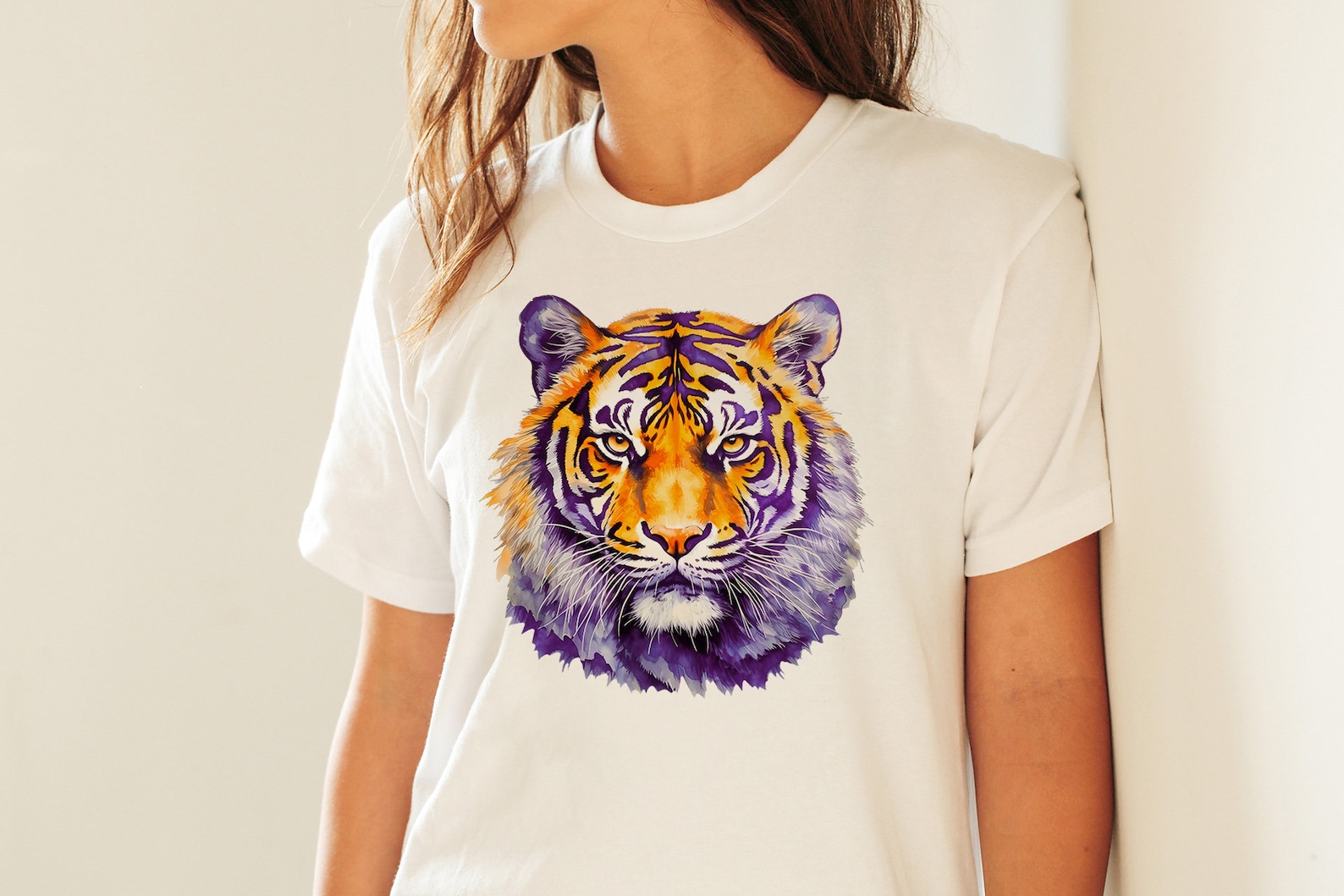 Tiger Sublimation Design, Watercolor Orange and Purple Tiger Mascot Art ...