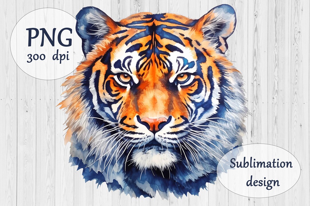 Tiger Sublimation Design, Watercolor Orange and Blue Tiger Art ...