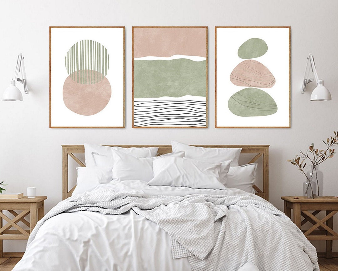 Mid Century Modern Art Set of 3 Prints, Abstract Wall Art Sage Green ...