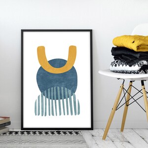 Mid Century Wall Art Set of 3 Prints, Navy Blue and Mustard Yellow 3 ...