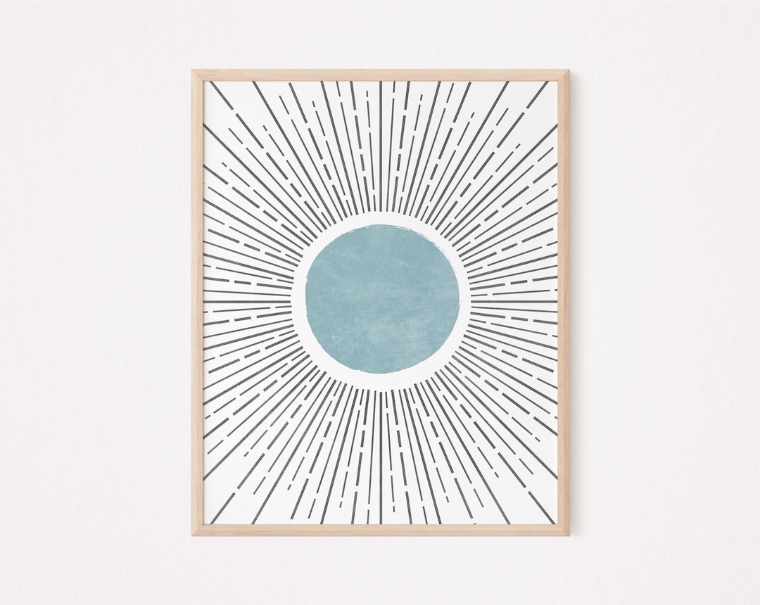 Light Blue Wall Art, Modern Boho Sun Wall Art, Minimalist Print Trendy ...