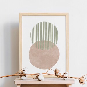 Geometric Wall Art Printable, Blush Pink and Sage Green Wall Art, Mid ...