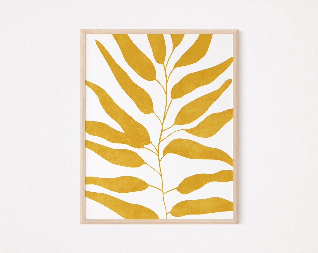 Mustard Yellow Wall Art, Abstract Leaves Print, Modern Boho Wall Decor ...