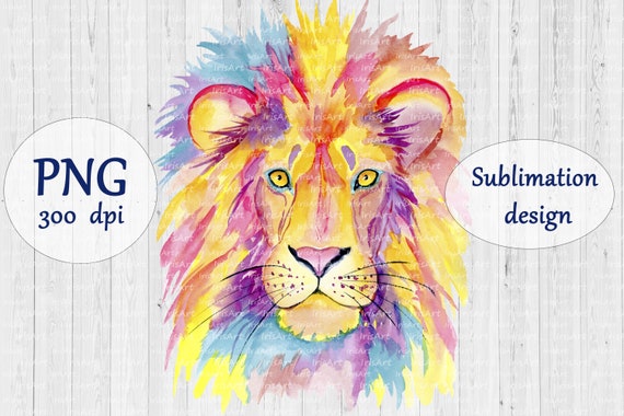 Lion Sublimation Design PNG Watercolor Animal Download | Etsy