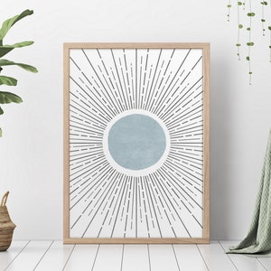 Light Blue Wall Art, Modern Boho Sun Wall Art, Minimalist Print Trendy ...
