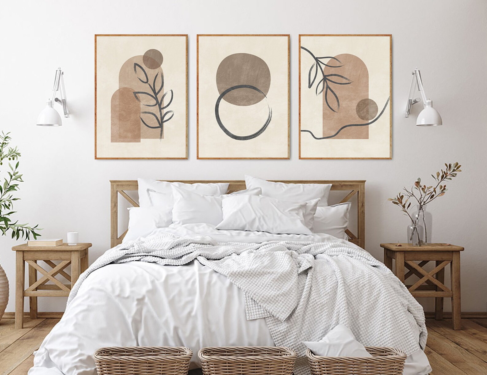 Neutral Wall Art Set of 3 Prints Geometric and Floral Japandi - Etsy