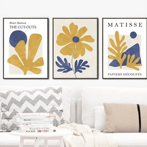 Matisse Print Set of 3, Blue and Mustard Yellow Wall Art, Abstract ...