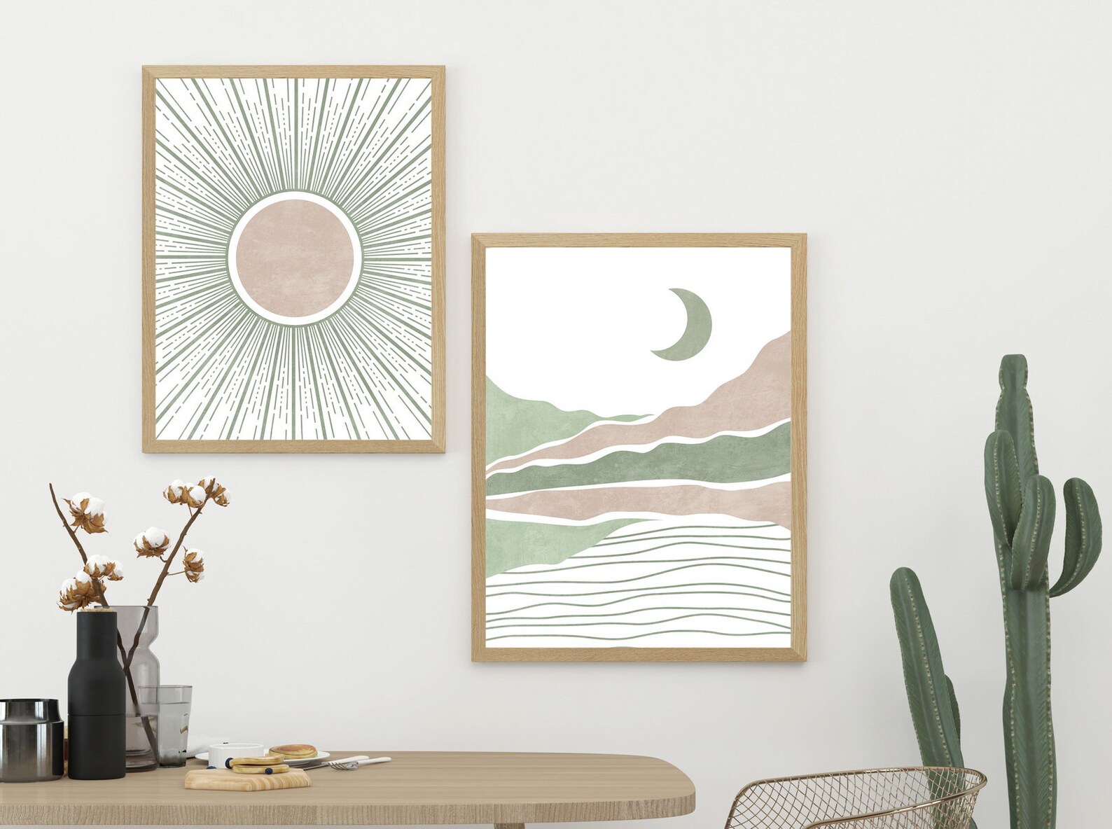 Boho Gallery Wall Art Set of 6 Prints Sage Green and Blush | Etsy