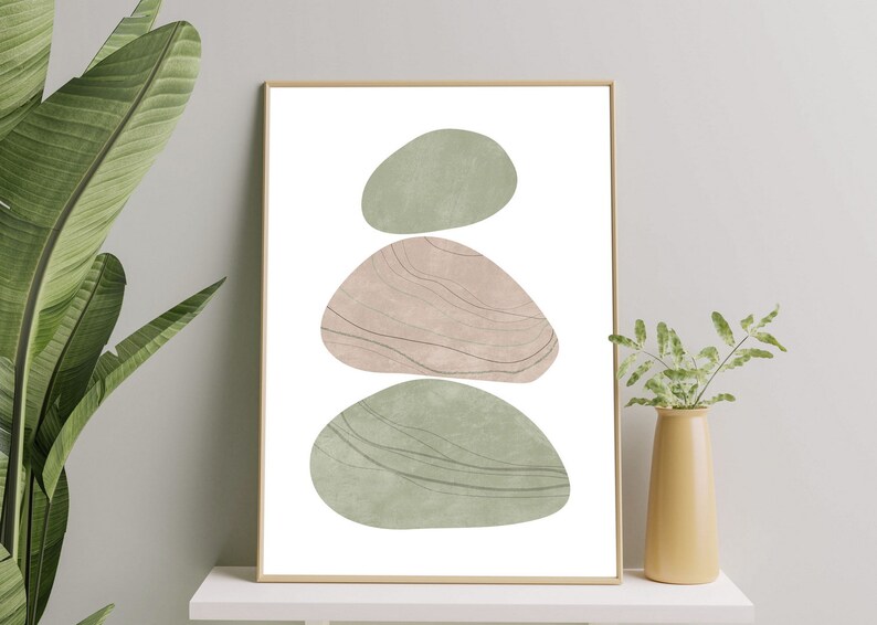 Mid Century Modern Art Set of 3 Prints Abstract Wall Art Sage | Etsy
