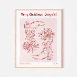 Cowgirl Christmas Wall Art, Floral Cowboy Boots, Western Decor, Merry ...