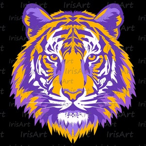 Tiger PNG Sublimation Design, Orange and Purple Tiger Mascot Art, Tiger ...