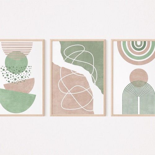 Sage Green and Blush Pink Wall Art Set of 2 Prints Mid - Etsy