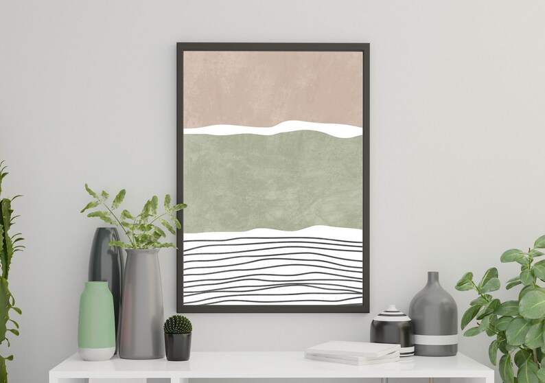 Mid Century Modern Art Set of 3 Prints Abstract Wall Art Sage | Etsy