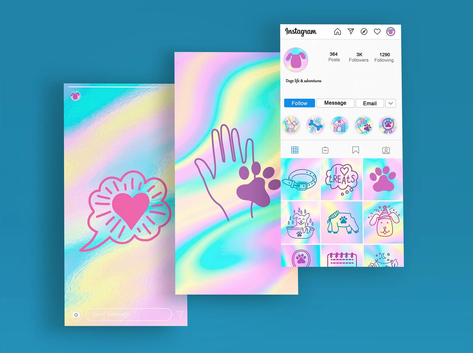 Dog Instagram Highlight Icons, Holographic Instagram Icons, Colorful ...