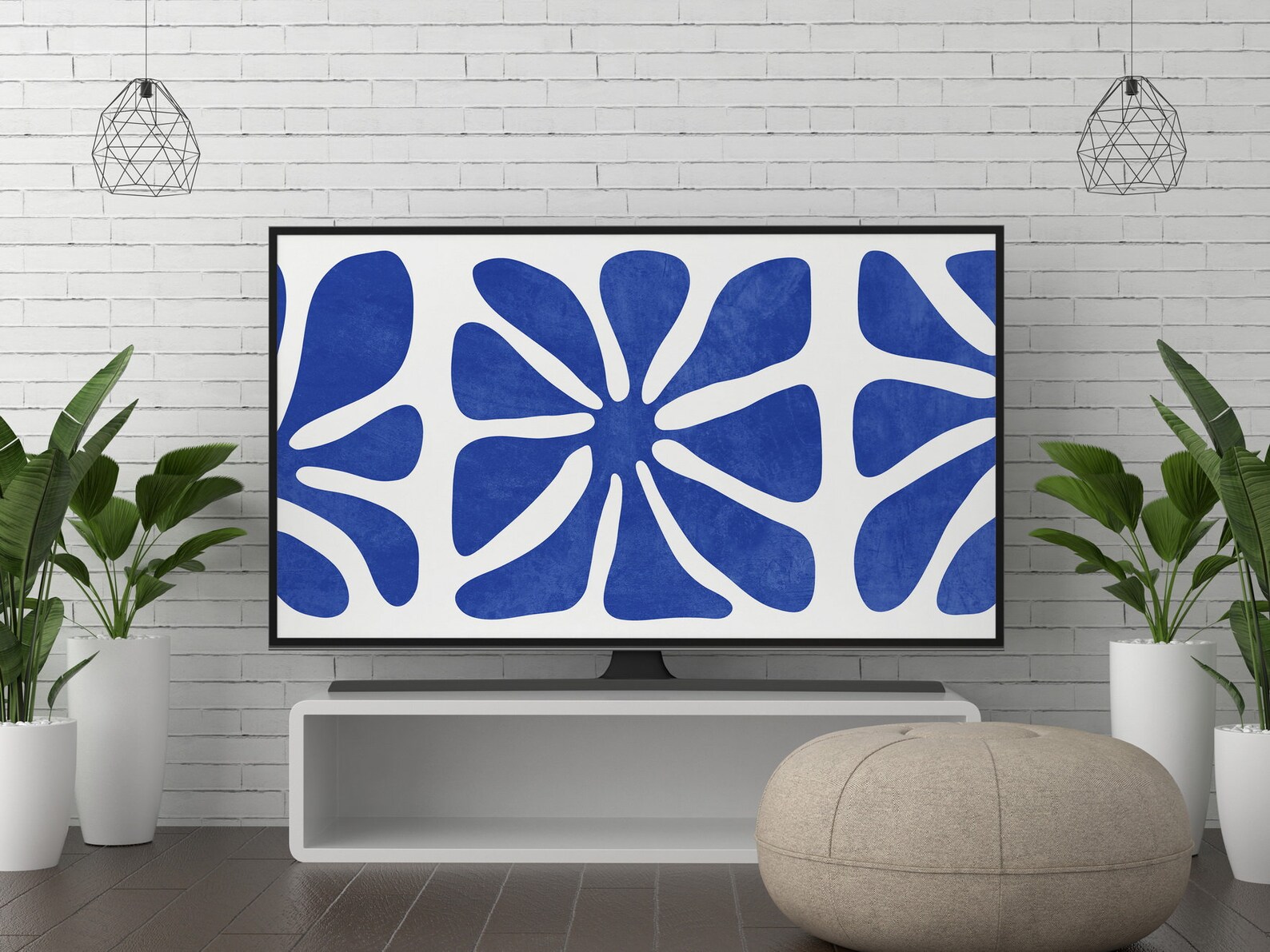 Blue Frame TV Art, Abstract Art for Samsung Frame TV, Geometric Shapes ...