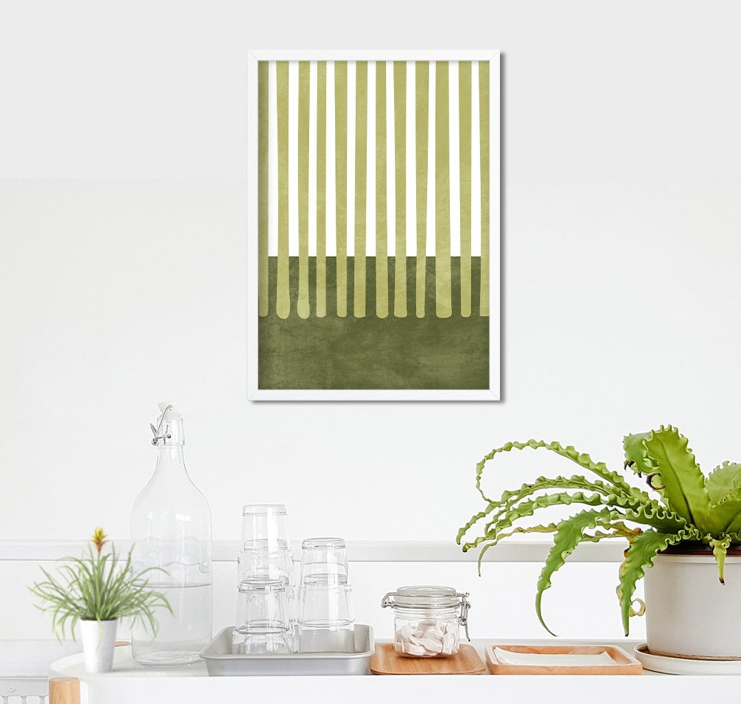 Mid Century Modern Wall Art Olive Green Lines Wall Art - Etsy