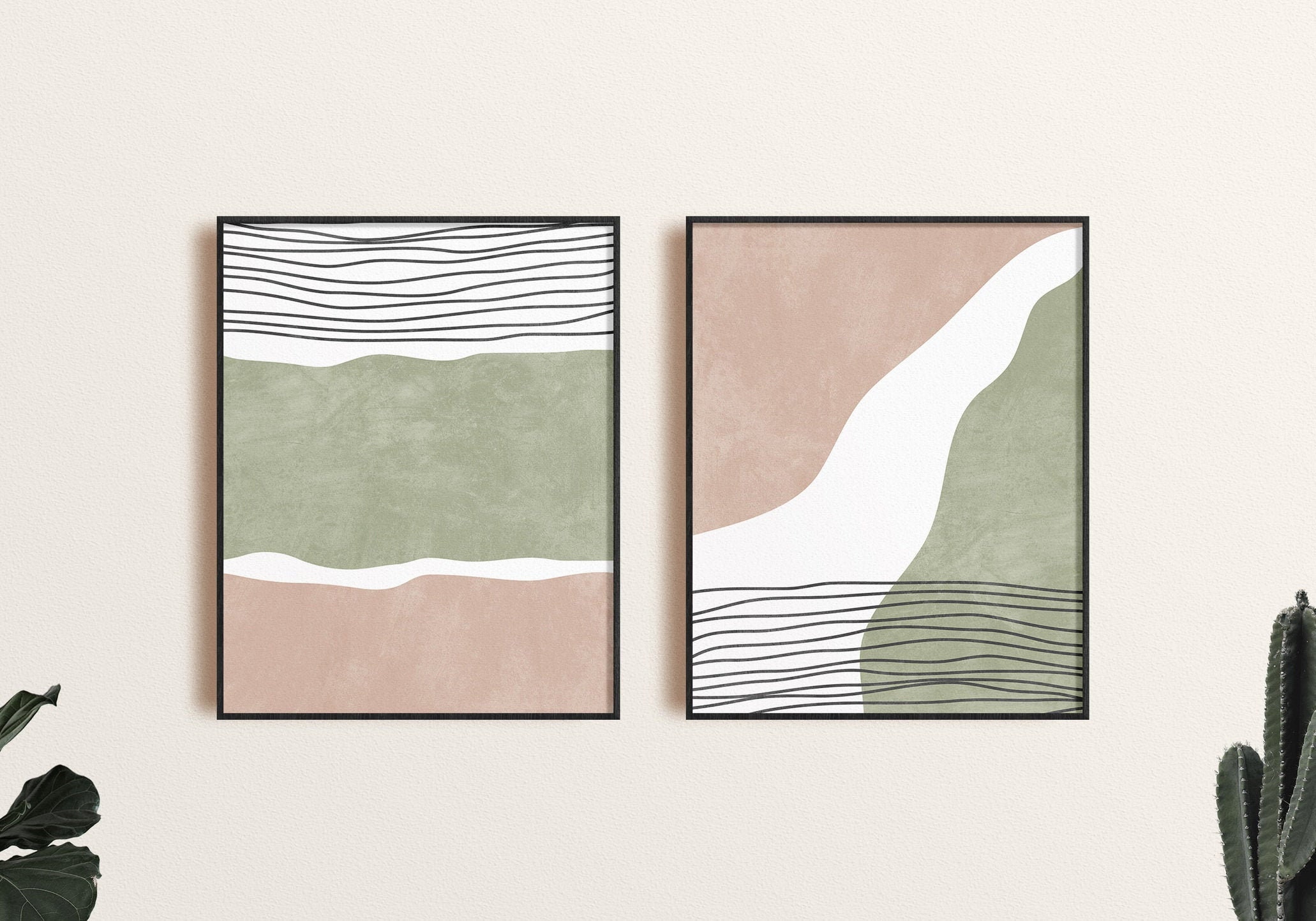 Sage Green and Blush Pink Wall Art Set of 2 Prints Mid - Etsy