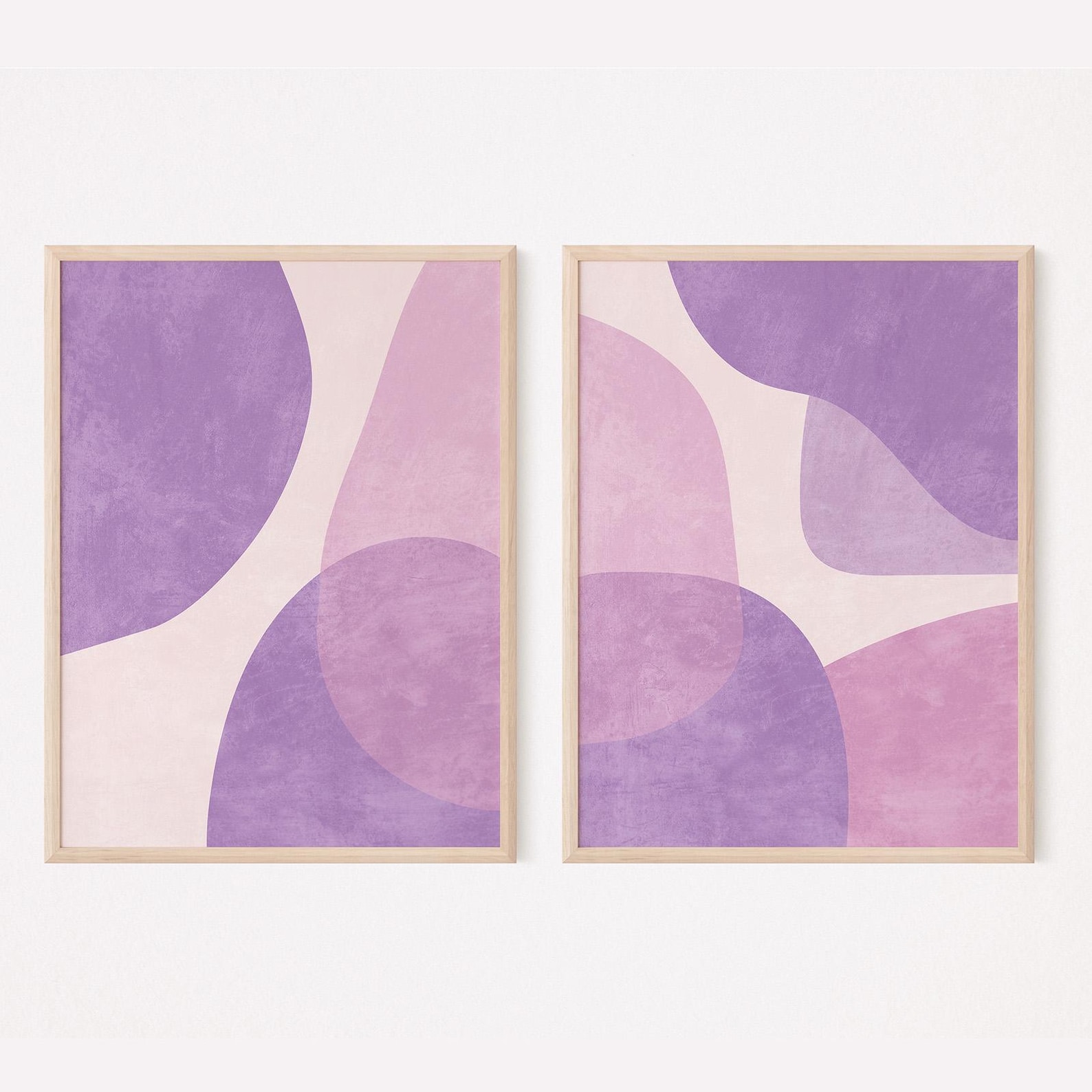 Mid Century Modern Wall Art Set of 2 Prints, Abstract Purple Wall Art ...