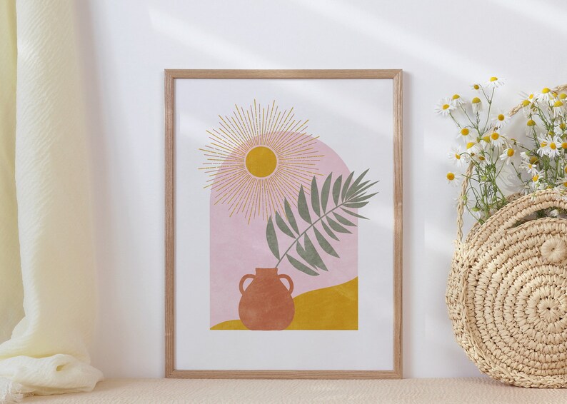 Boho Wall Art Set of 3 Prints Sun and Moon Wall Art Blush - Etsy