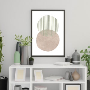 Geometric Wall Art Printable, Blush Pink and Sage Green Wall Art, Mid ...