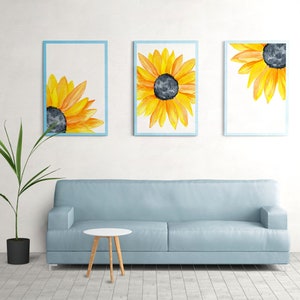 Watercolor Sunflower Print, Set of 3 Posters, Yellow Flowers 3 Piece ...
