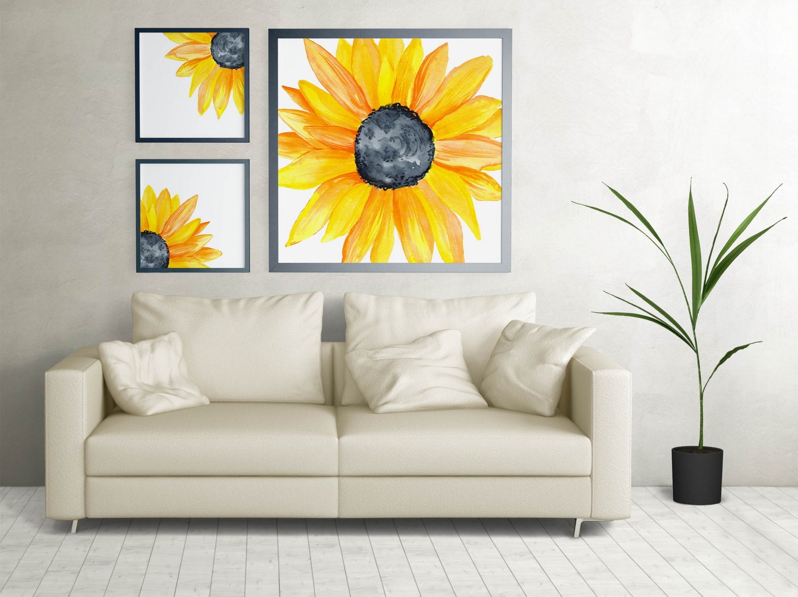 Watercolor sunflower print Set of 3 posters Yellow flowers 3 | Etsy