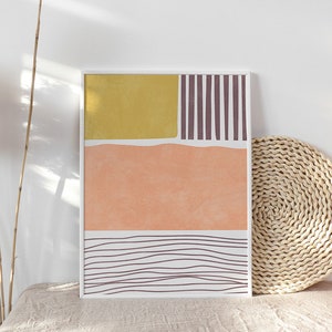 Abstract Wall Art, Mid Century Modern Wall Art, Peach and Yellow Wall ...