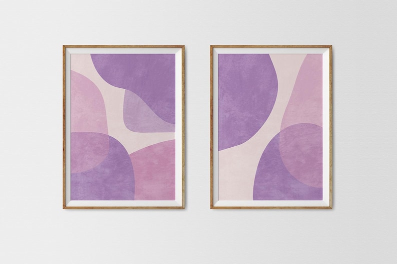 Mid Century Modern Wall Art Set of 2 Prints, Abstract Purple Wall Art ...